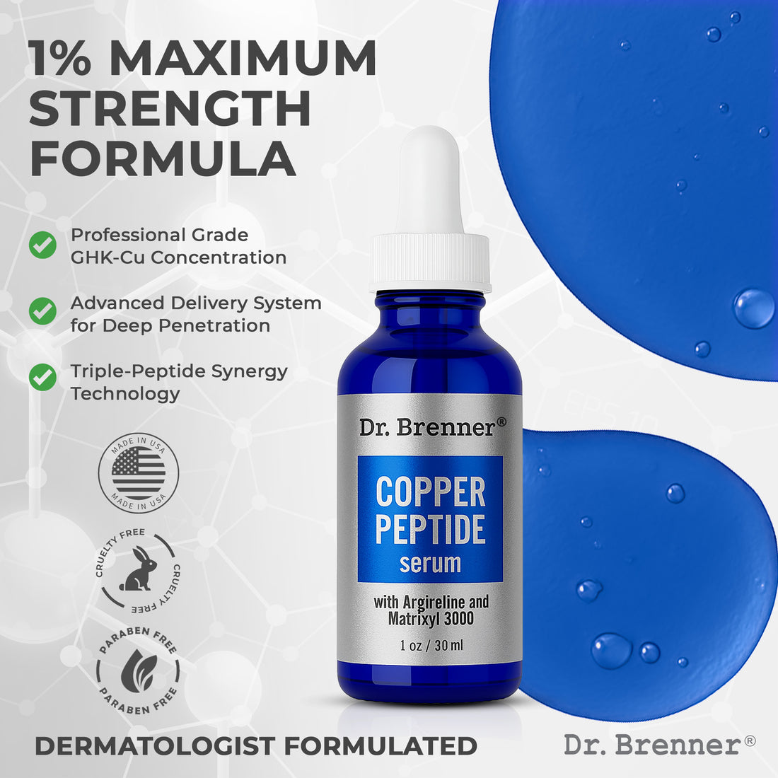 Copper Peptide Serum with 1% GHK-Cu peptide, Argireline and Matrixyl 3 ...